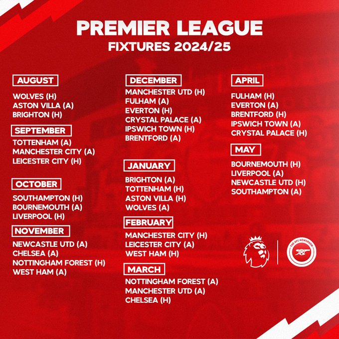 [OFFICIAL] Arsenal’s 2024/25 Premier League fixtures